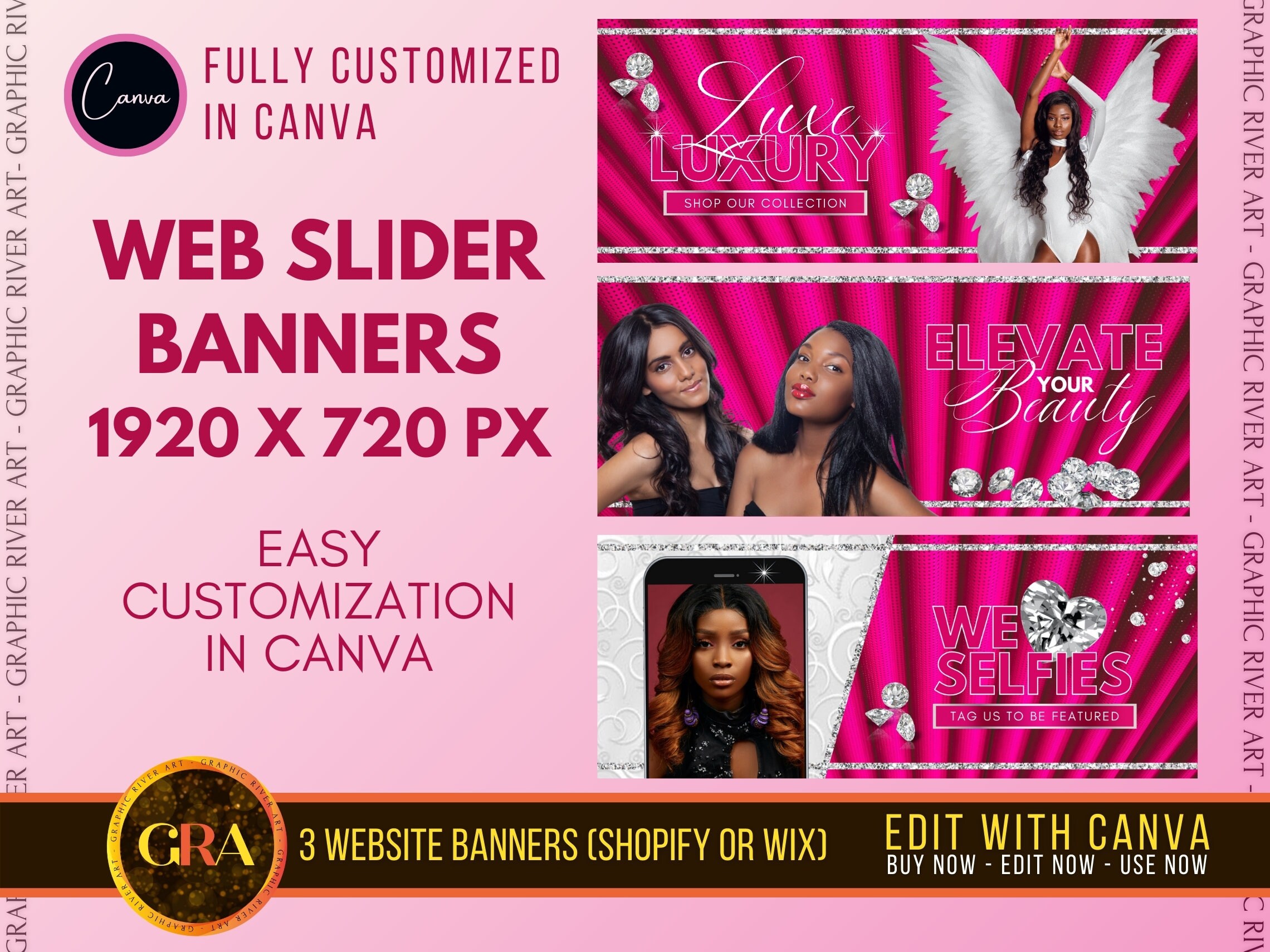 Luxe Luxury Pink Website Banner Template, Shopify Web Banner, Wix ...