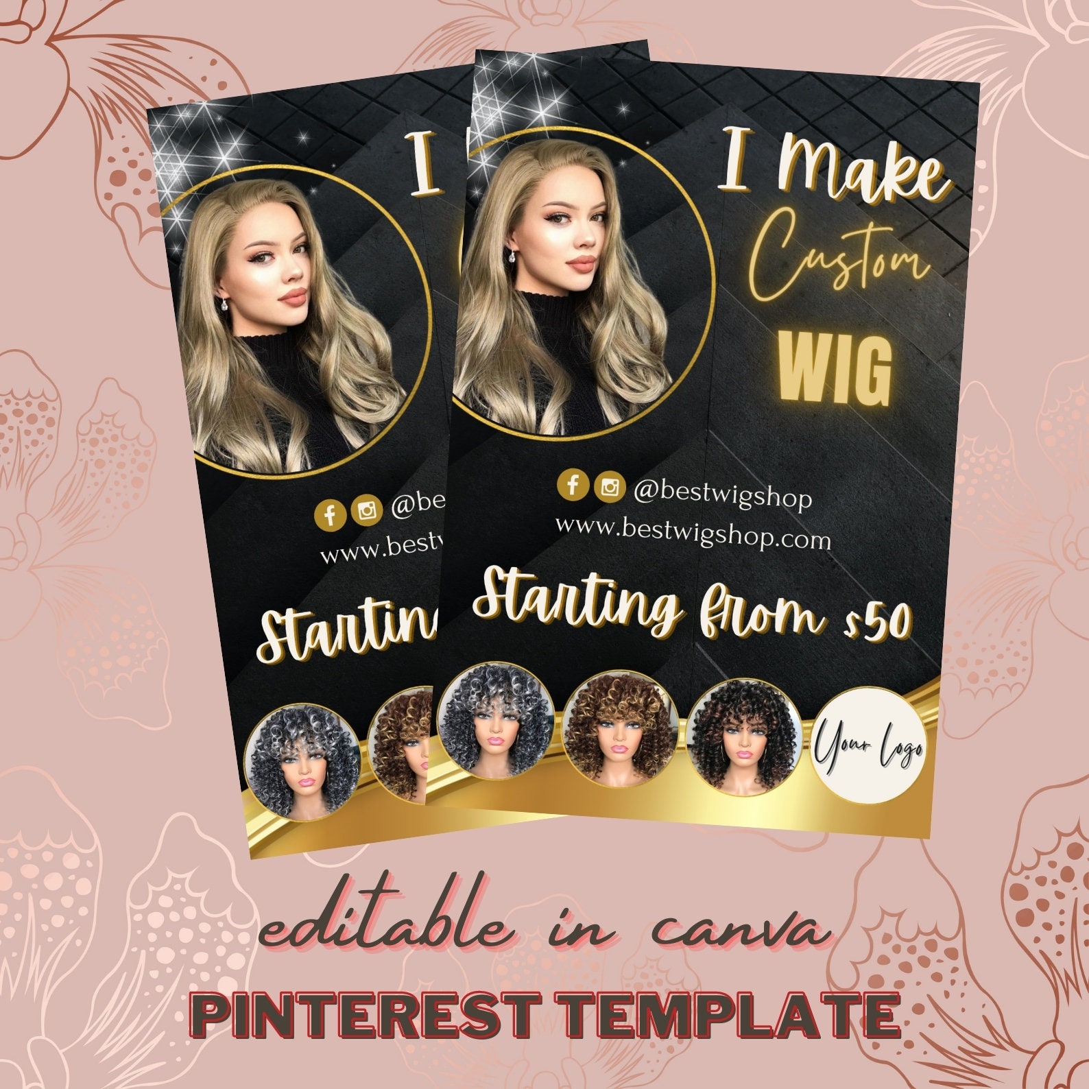 DIY Pinterest Wig Template Canva Easy Customizable Social Media ...