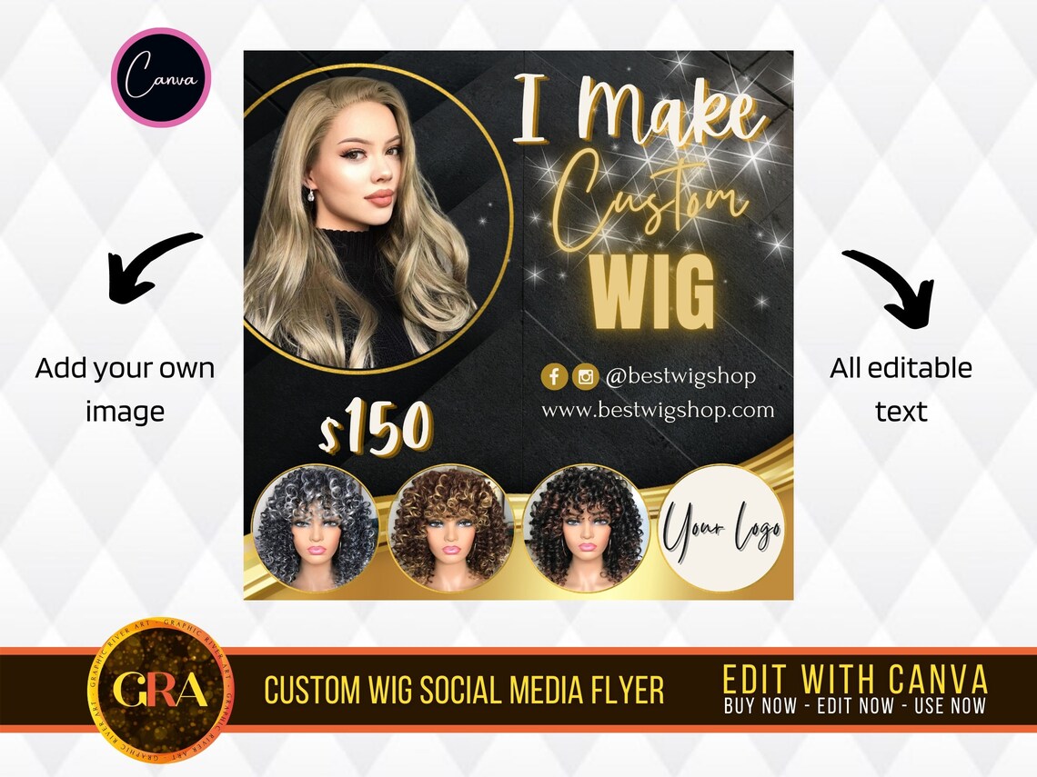 I Make Custom Wig Flyer, Social Media Flyer, Flyer Template, Black ...