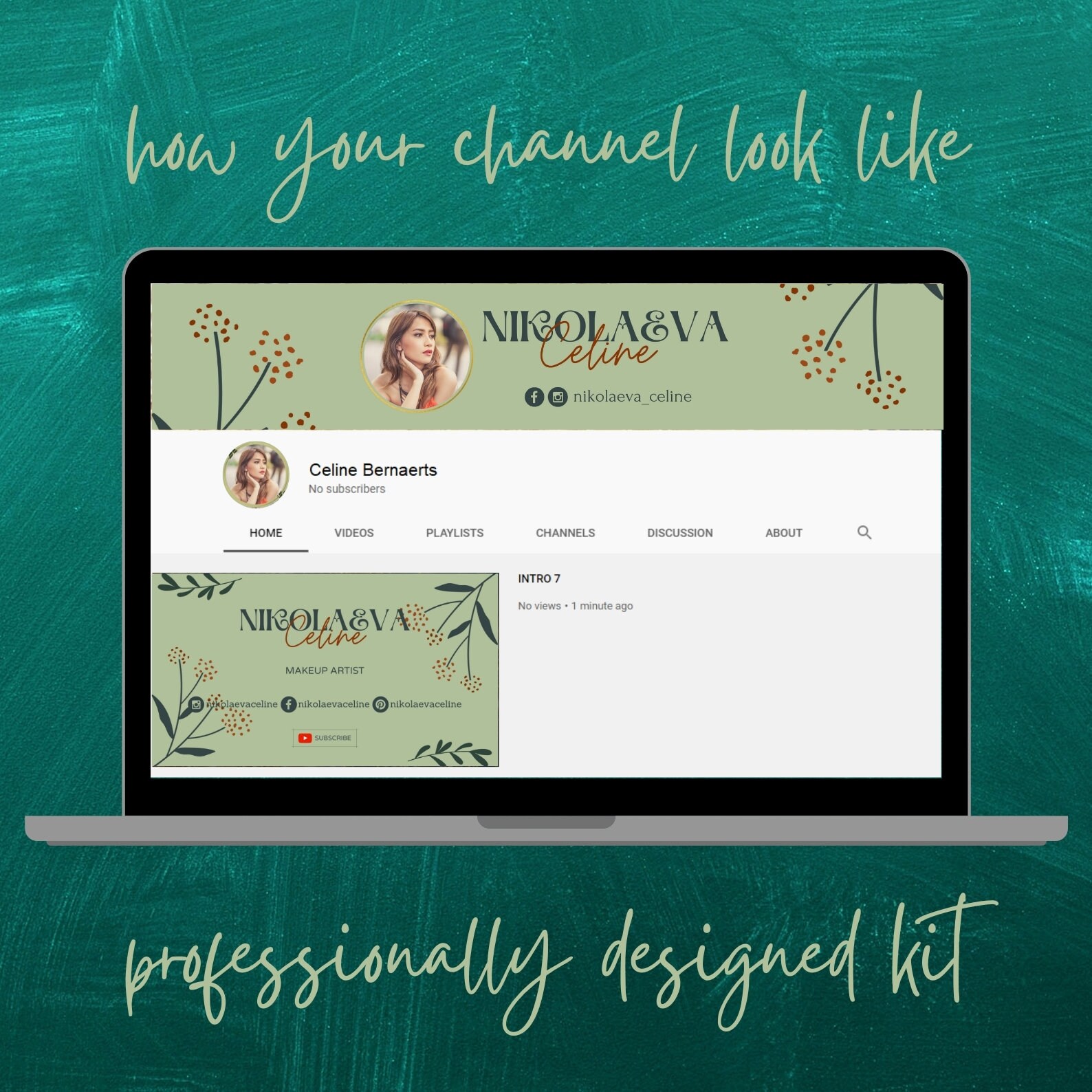Green Floral DIY Youtube Channel Kit Editable in Canva Youtube Channel ...