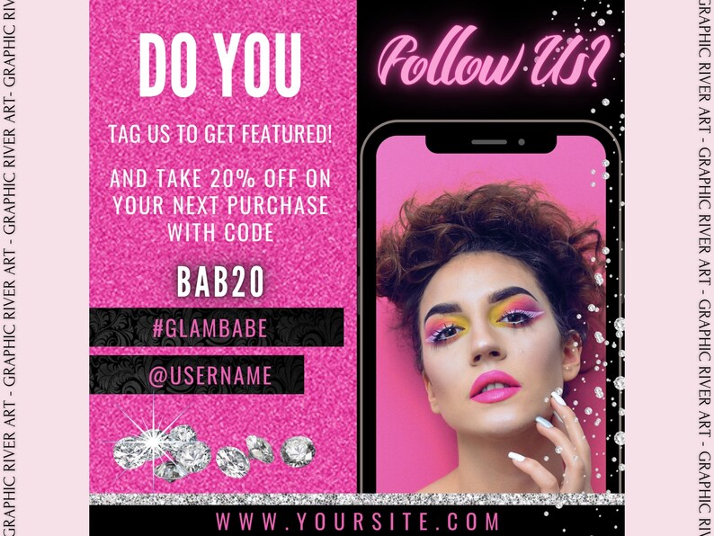 DIY Follow Us Social Media Flyer Pink Flyer Template - Etsy