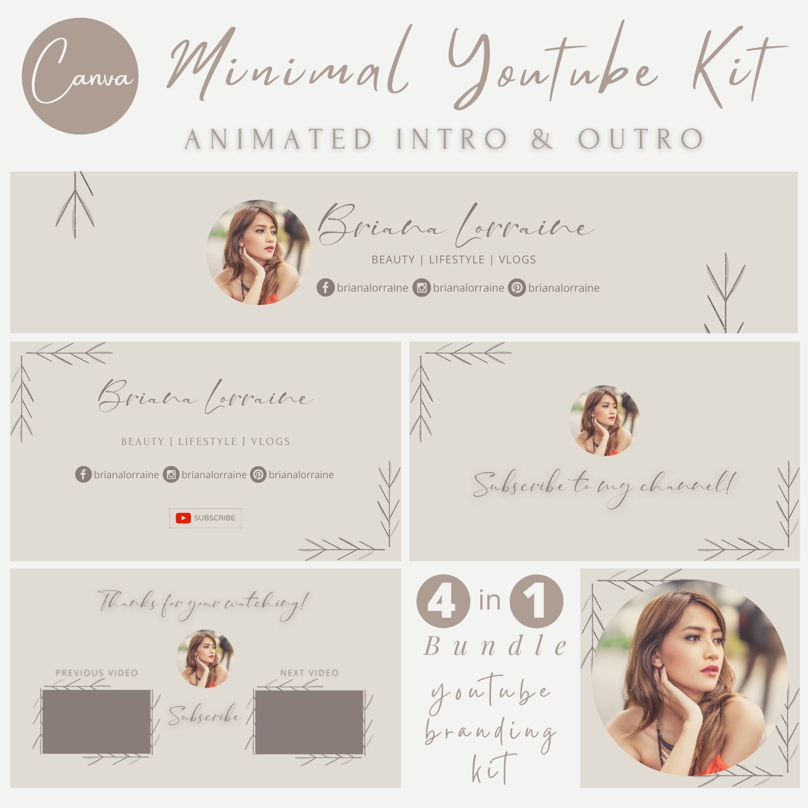 Minimal Youtube Branding Kit in Easy Editable in Canva | This Kit ...