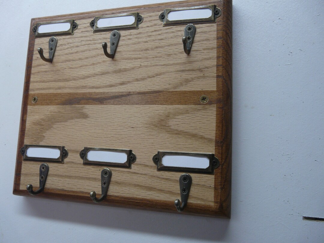 Large Six Hook Solid Oak Key Rack Holder With Label Frames Wall Mounted ...