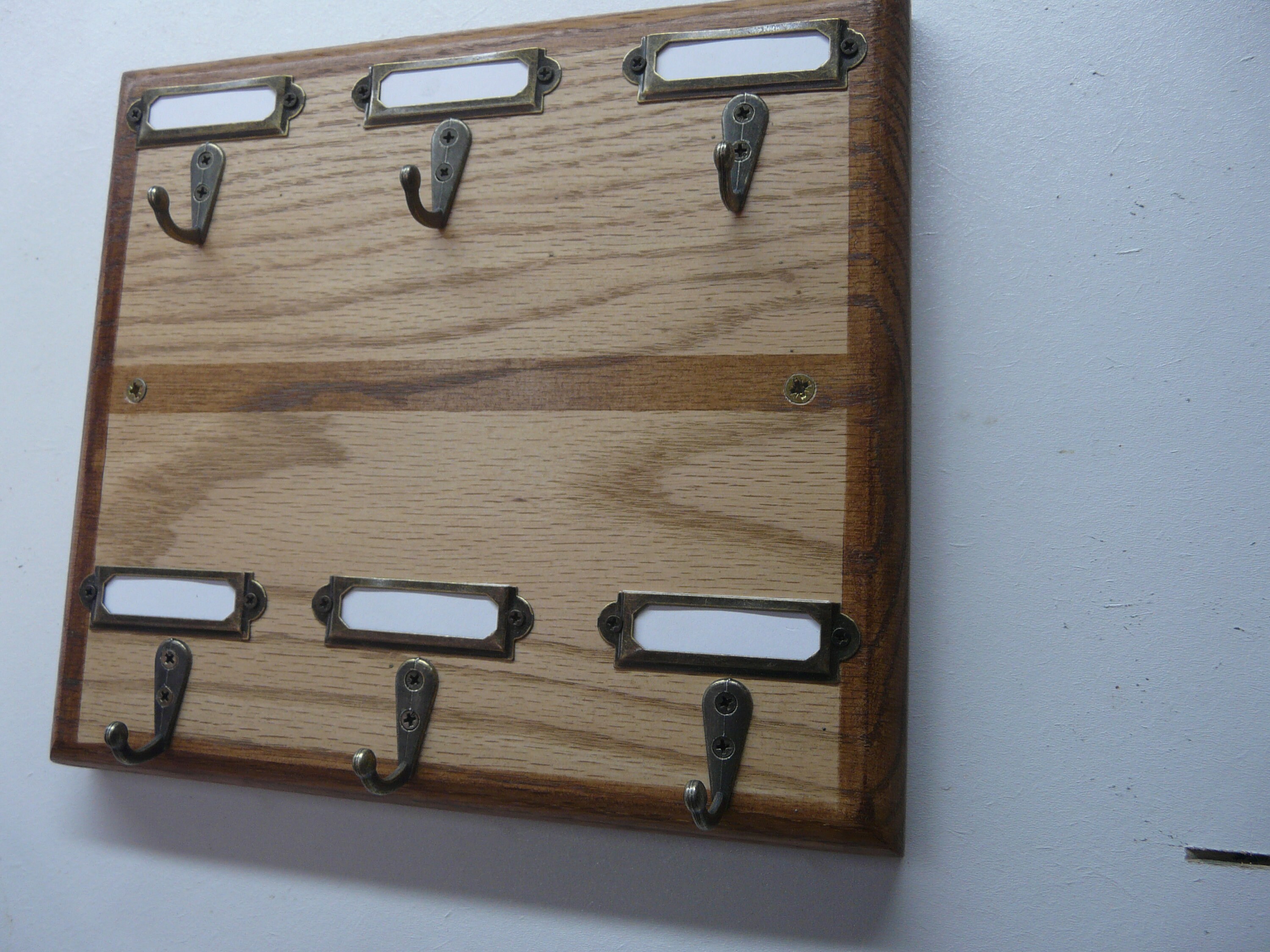 Large Six Hook Solid Oak Key Rack Holder With Label Frames Wall Mounted ...