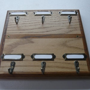 Large Six Hook Solid Oak Key Rack Holder With Label Frames Wall Mounted ...