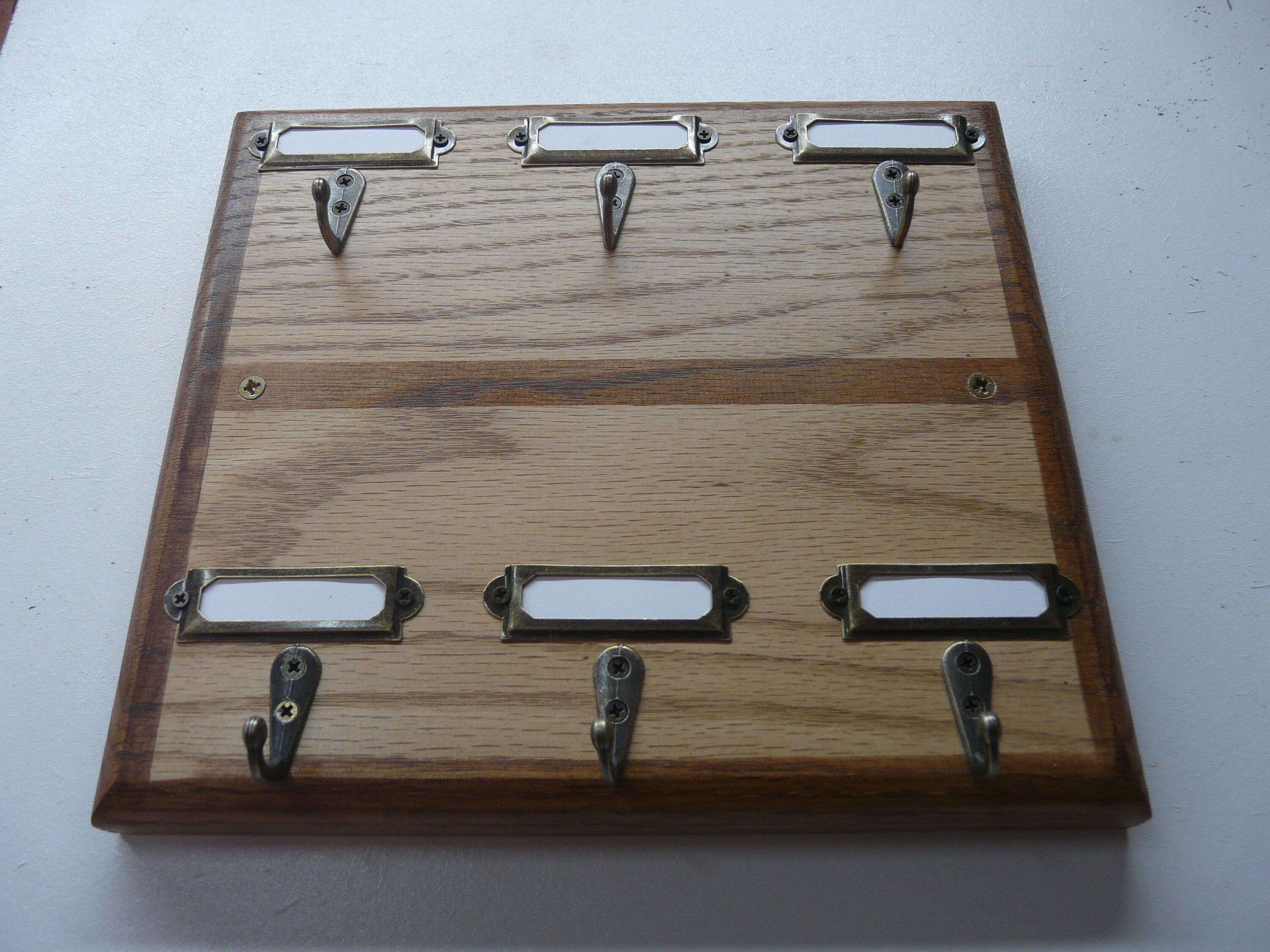 Large Six Hook Solid Oak Key Rack Holder With Label Frames Wall Mounted ...