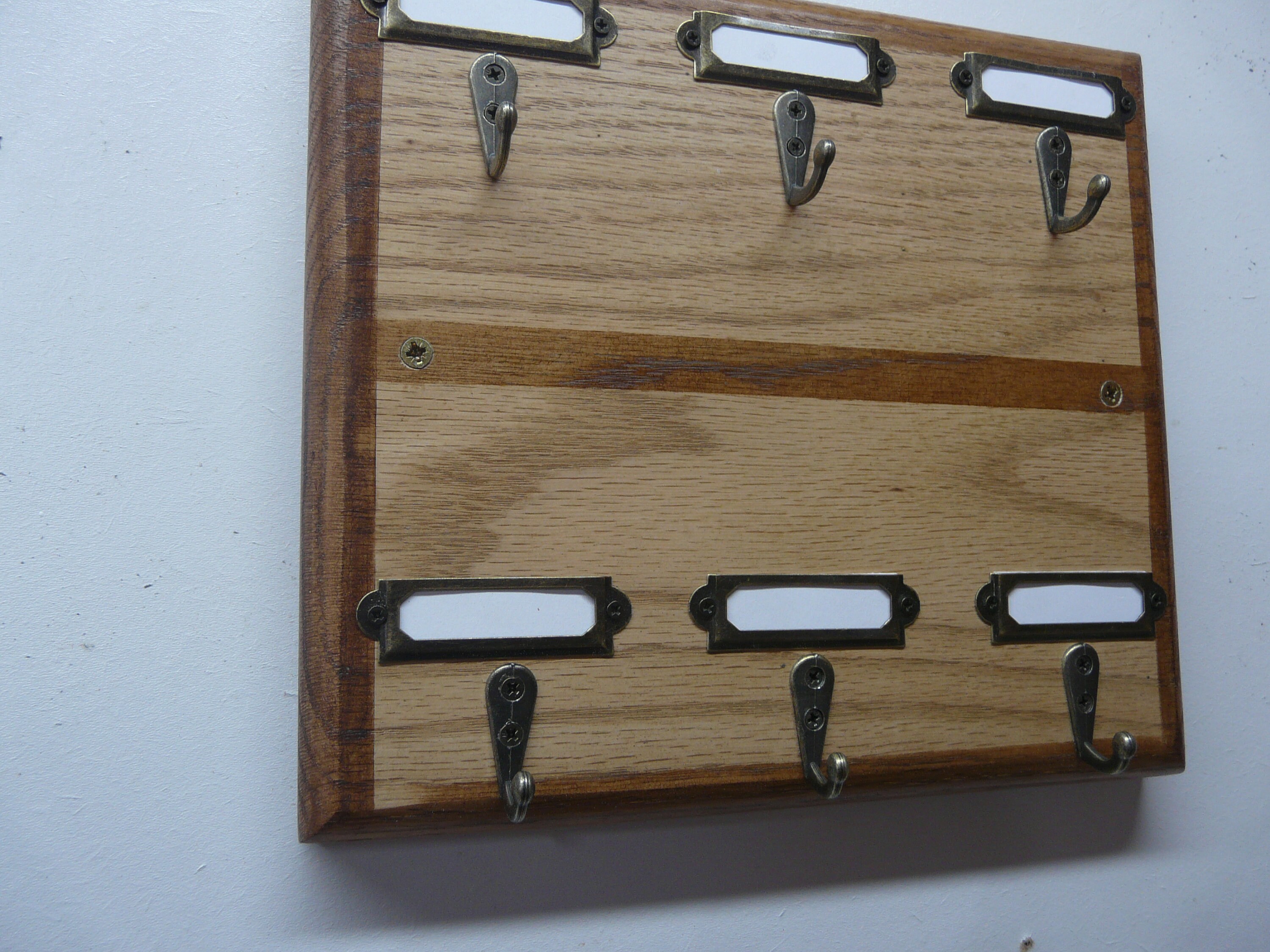Large Six Hook Solid Oak Key Rack Holder With Label Frames Wall Mounted ...