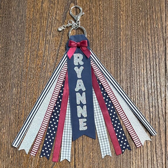 Personalized RIBBON KEYCHAIN Name Key Ring bag Tag zipper Pull purse Charm navy Blue Burgundy maroon All Colors sports Etsy