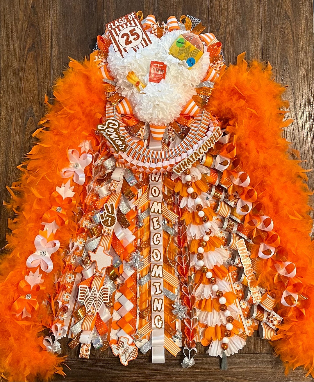 WHATABURGER Homecoming Mum Custom, One of a Kind Triple-flower Heart ...