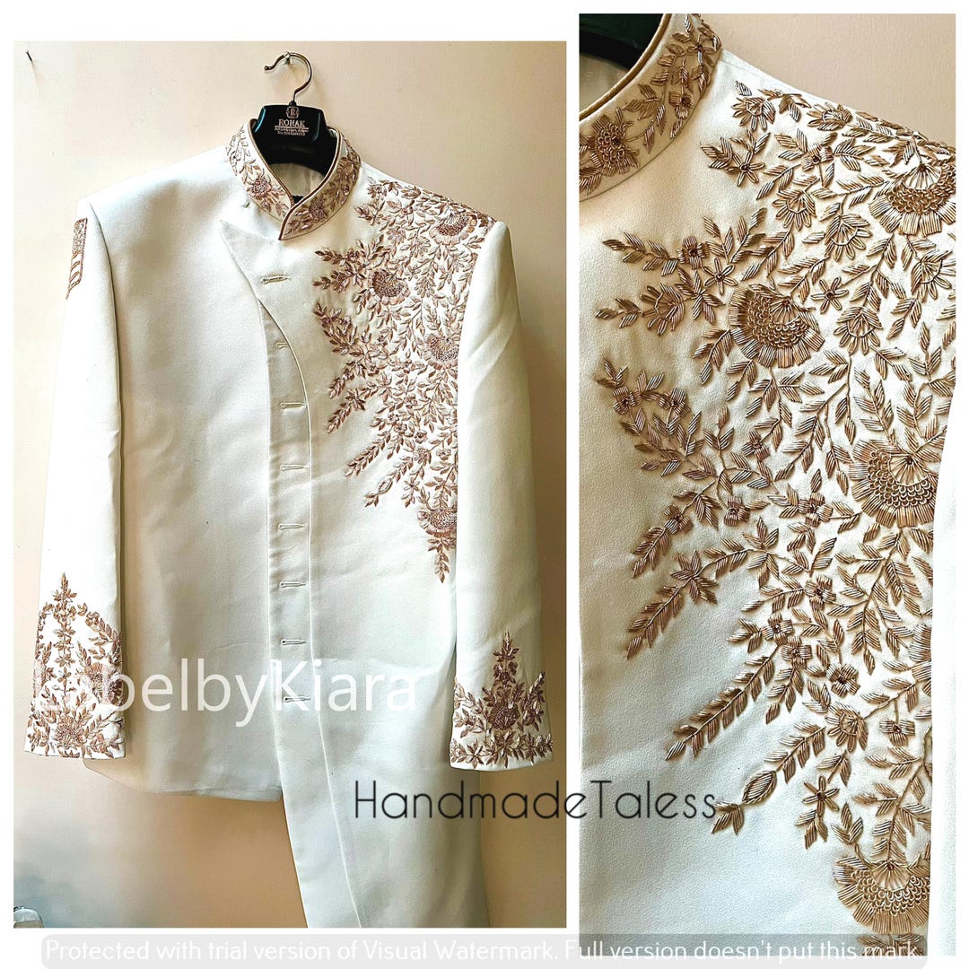 Designer Zardozi Embroidered Sherwani Suit for Men Long Achkan for ...