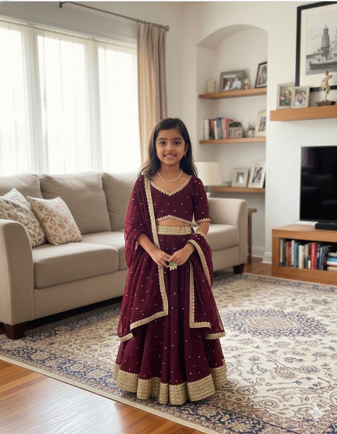 Indian Kids Embroidered Lehenga Choli & Dupatta Lengha Choli for Girls ...