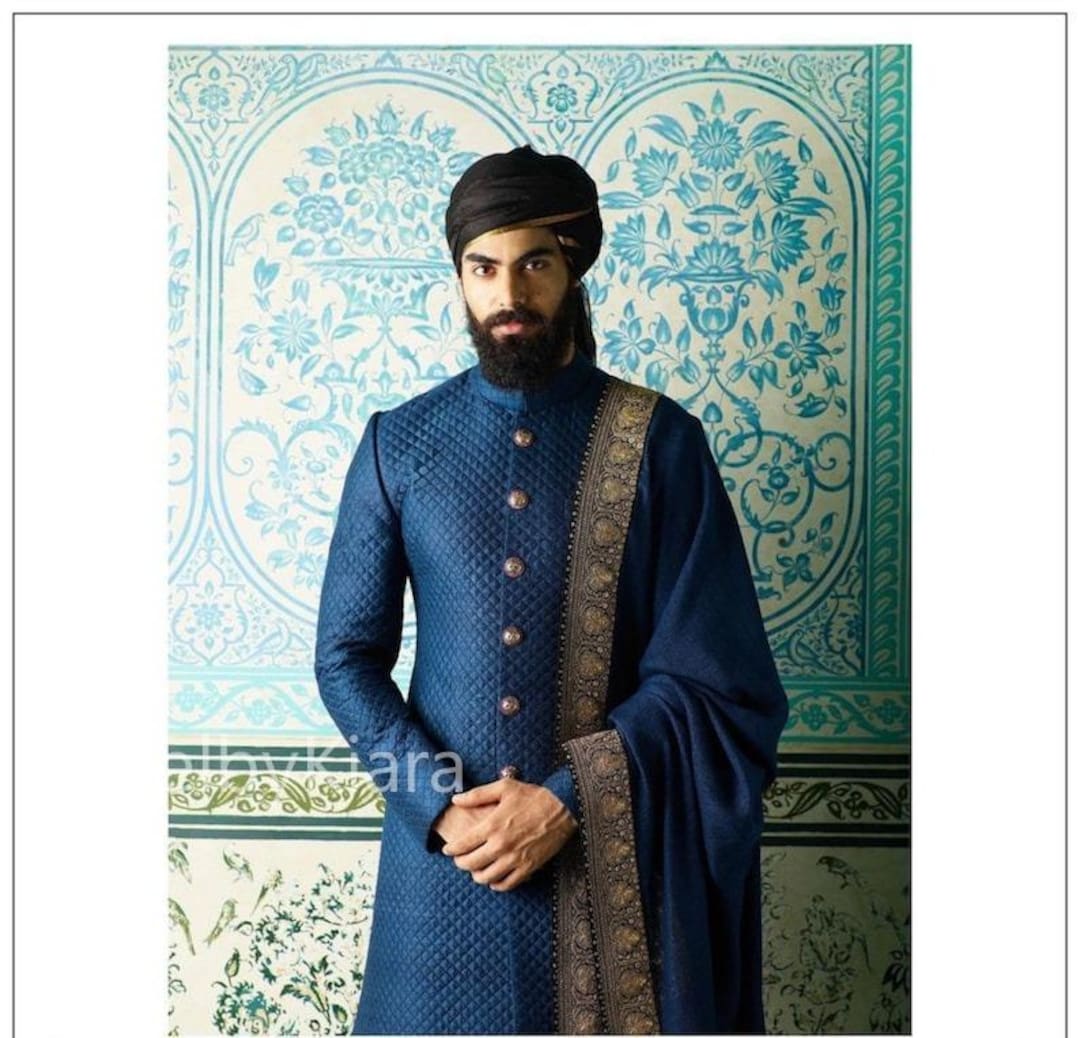 Indian Embroidered Quilted Sherwani for Men Achkan Suit for Wedding ...