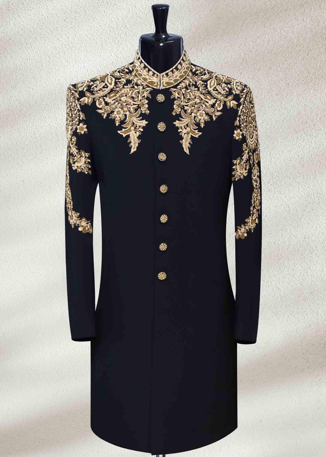 Black Zardozi Embroidered Groom Sherwani Suit for Men Long Achkan for ...
