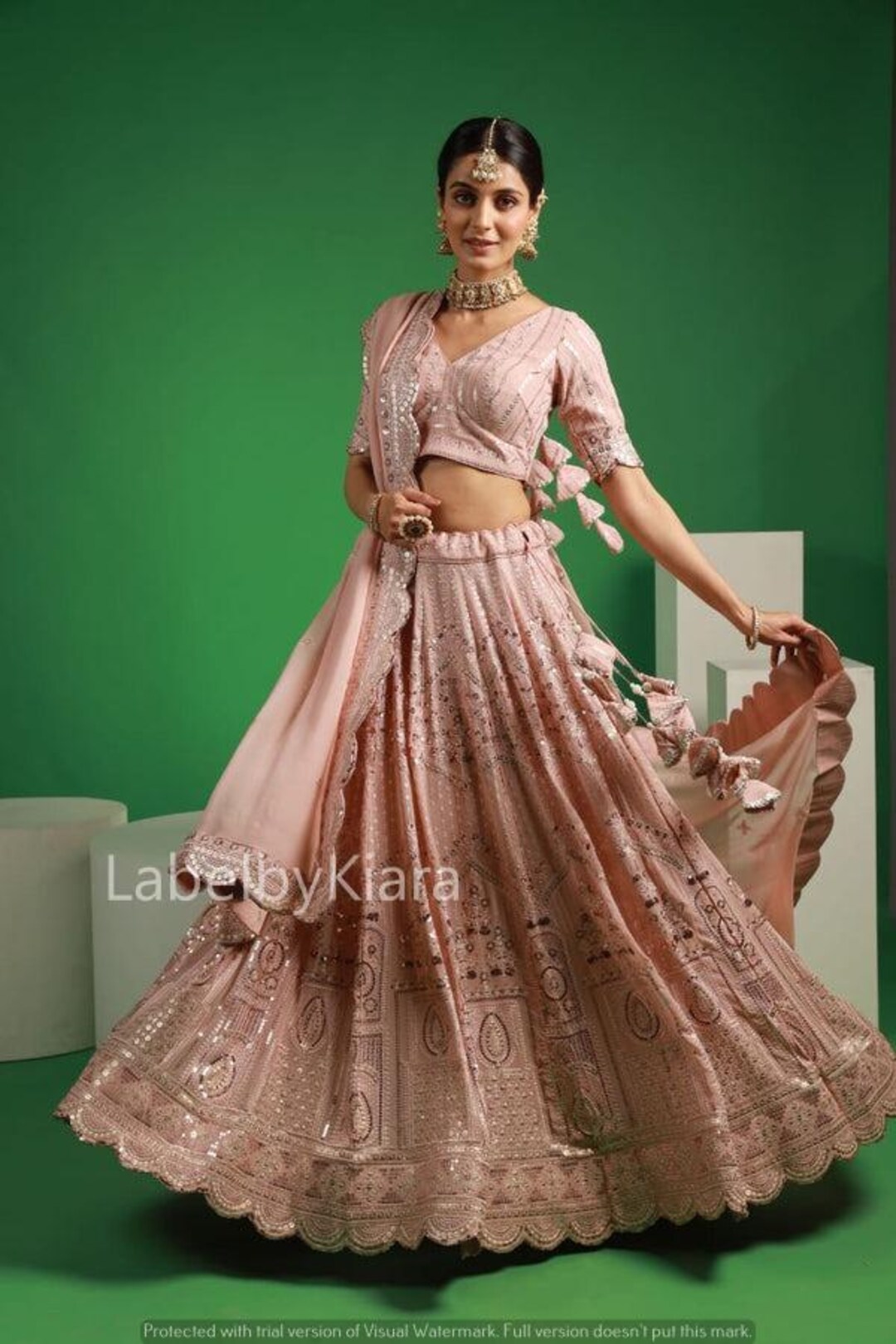 Rose Gold Sequin Embroidered Lehenga Choli for Women Designer Lehenga ...