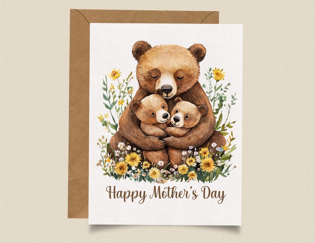 Mama Bear Mother's Day Card – Watercolor Woodland Greeting - Etsy