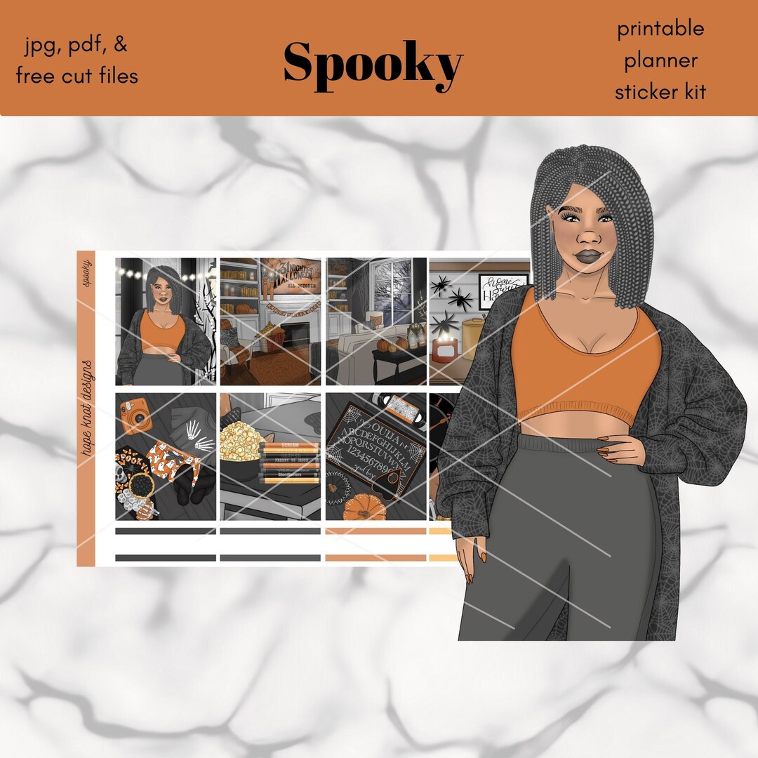 Spooky Halloween Planner Sticker Kit, Printable Vertical Layout (JPG ...