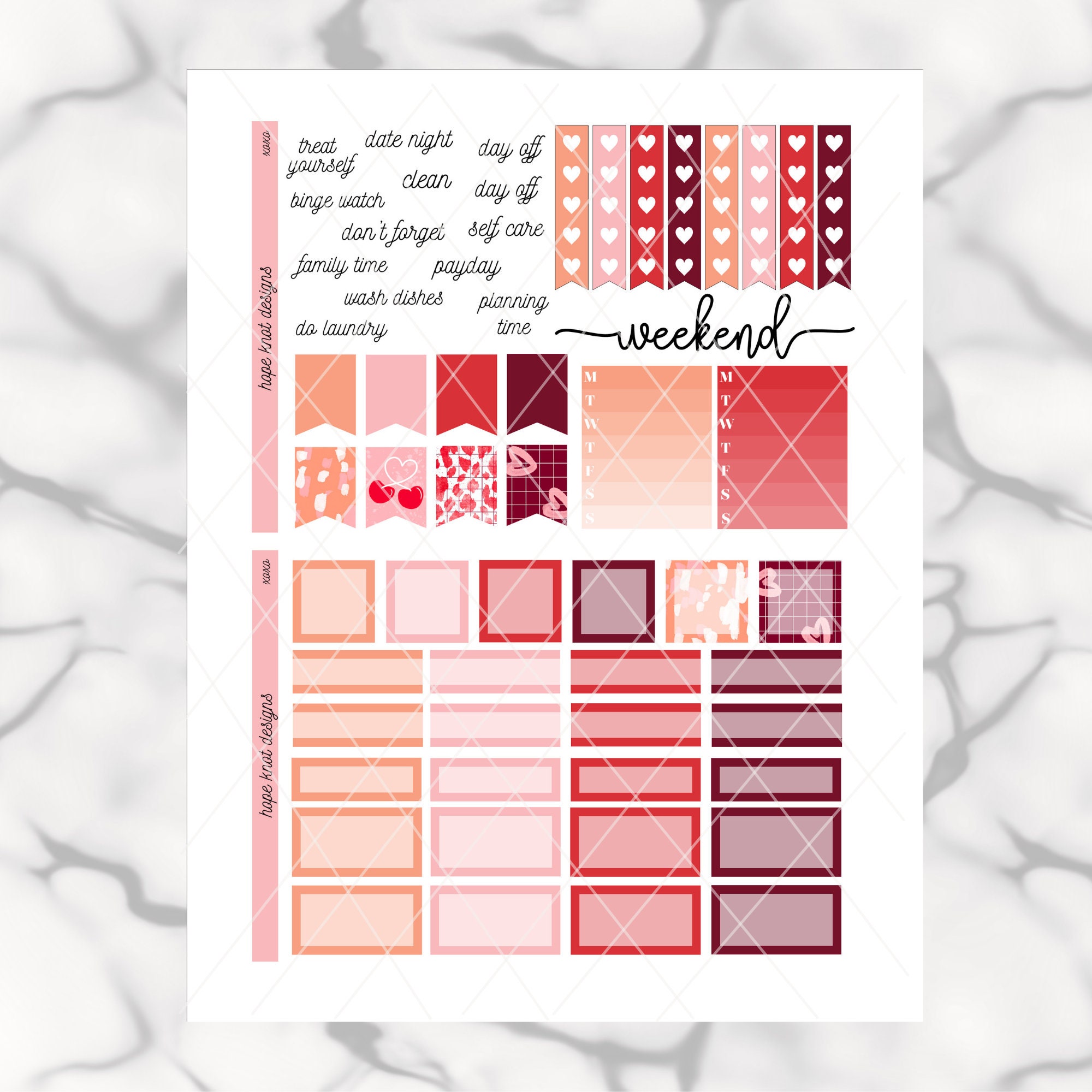 Xoxo PRINTABLE Weekly Vertical Planner Sticker Kit/standard Size 1.5in ...