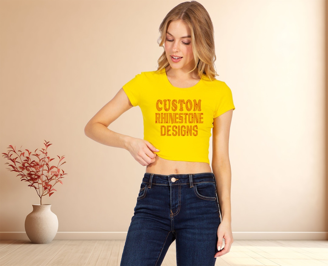 Custom Rhinestone Crop Top, Rhinestone Cropped Baby Tee , Personalized ...