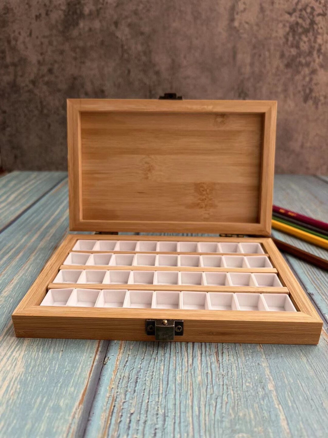 Bamboo Paint Palette Box: Hinged Lid, Holds 36 Half Pans - Etsy