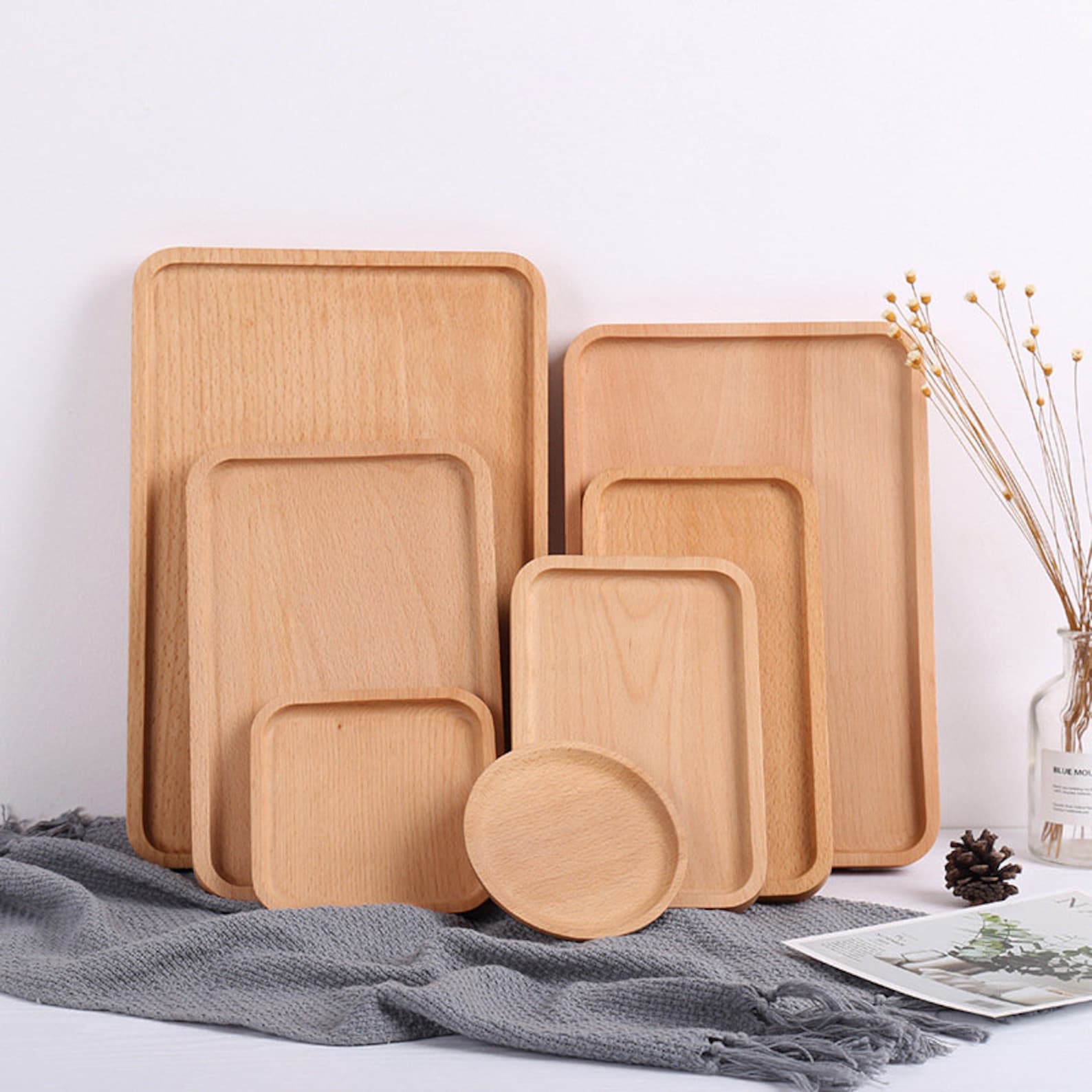 Customized Wood Fruit Food Tray With Round and Rectangular Shape in 2 ...
