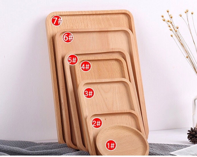 Customizable Wood Food Tray: Beech or Walnut, Round or Rectangular - Etsy
