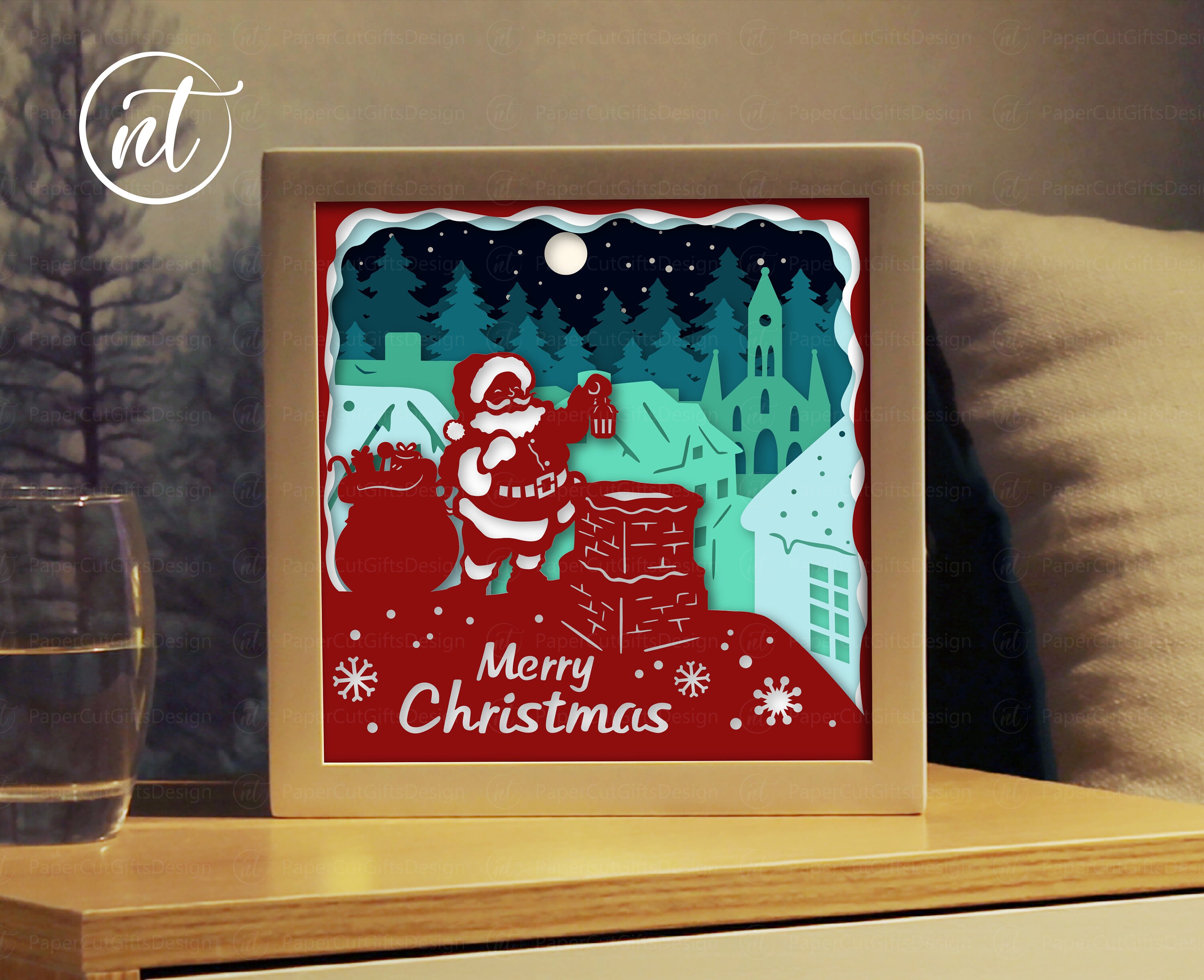 Santa Claus 3D Shadow Box Christmas Shadow Box SVG Merry - Etsy