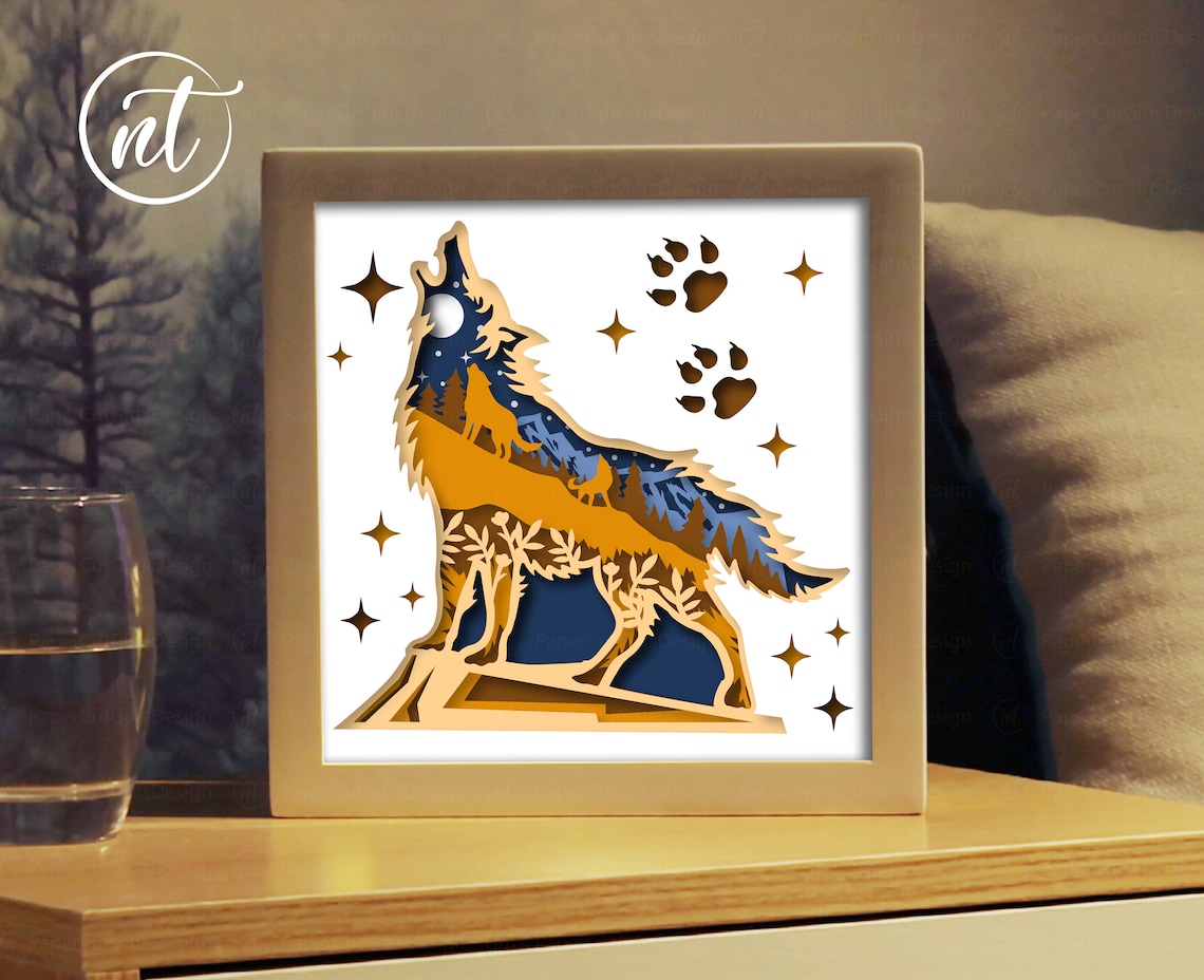 Howling Wolf 3D Shadow Box Template: Paper Cut SVG, Cricut, Silhouette ...