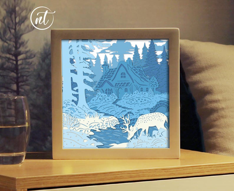 Deer Winter Forest Lightbox Template: Paper Cut Shadow Box (digital ...