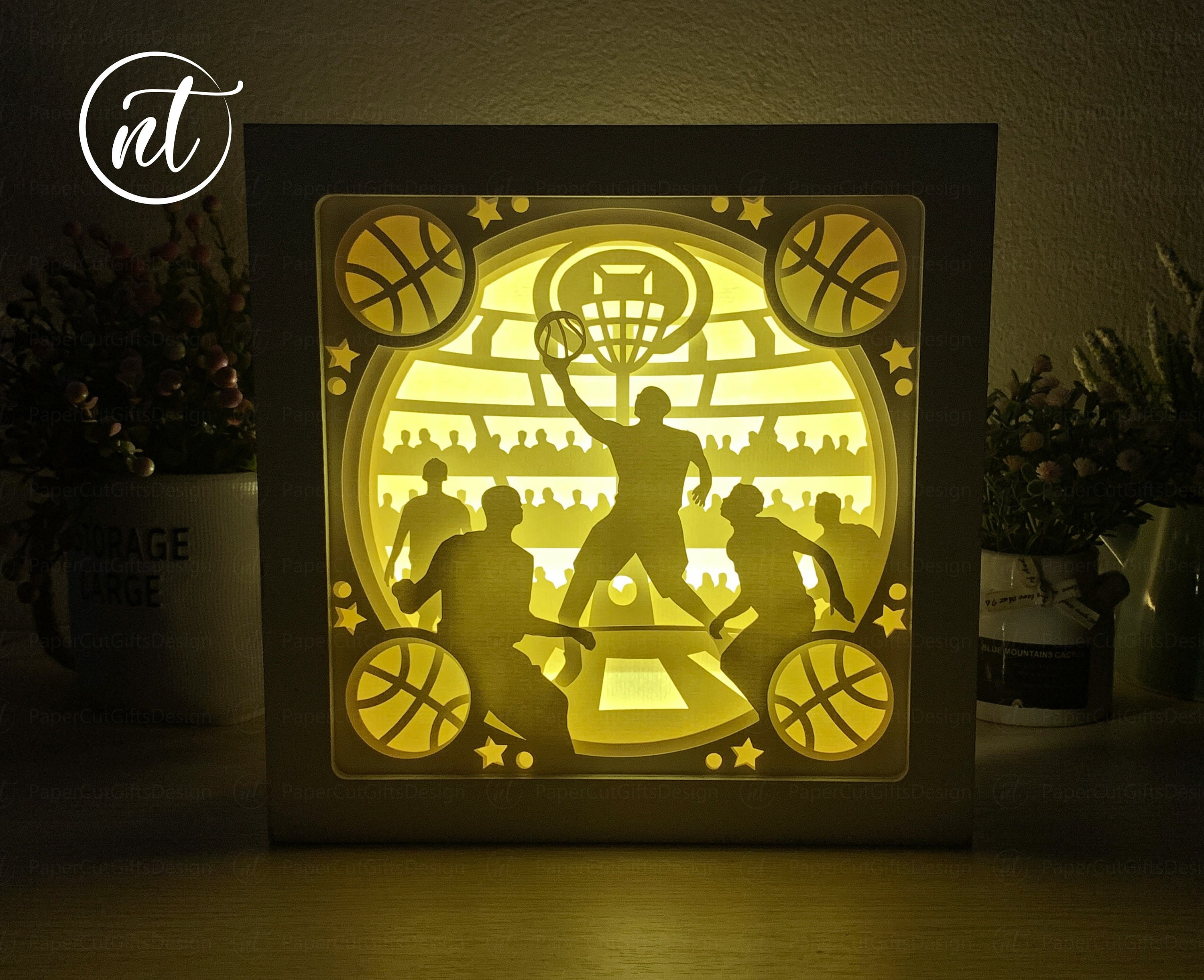 Basketball Shadow Box SVG: 3D Paper Cut Lightbox Template (digital File ...