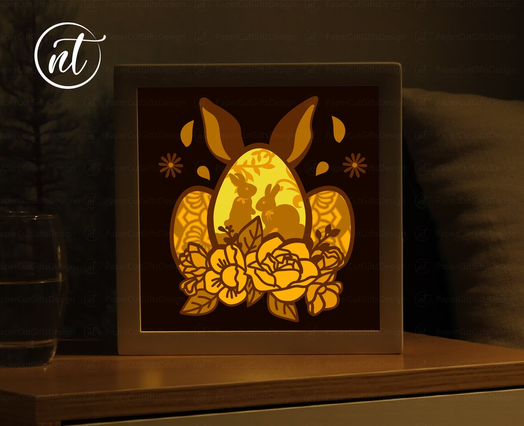 Happy Easter Flowers Shadow Box, Easter Bunny Lightbox SVG, Paper Cut ...