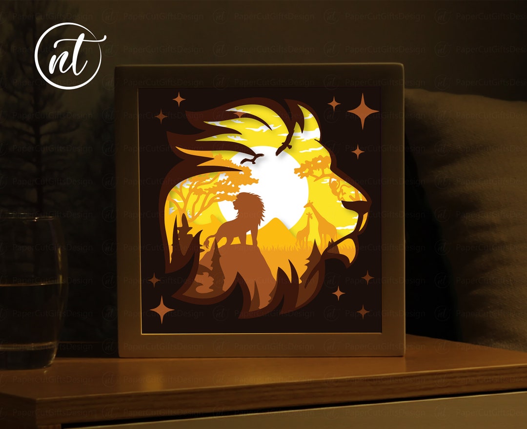 Löwe Lightbox Vorlage, Scherenschnitt Schattenbox Vorlage, Schattenbox ...
