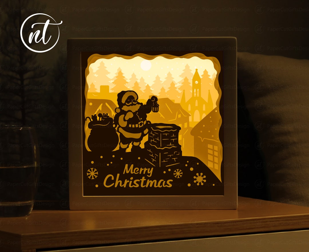 Santa Claus 3D Shadow Box: Christmas Papercut Template (SVG, PDF, PNG ...