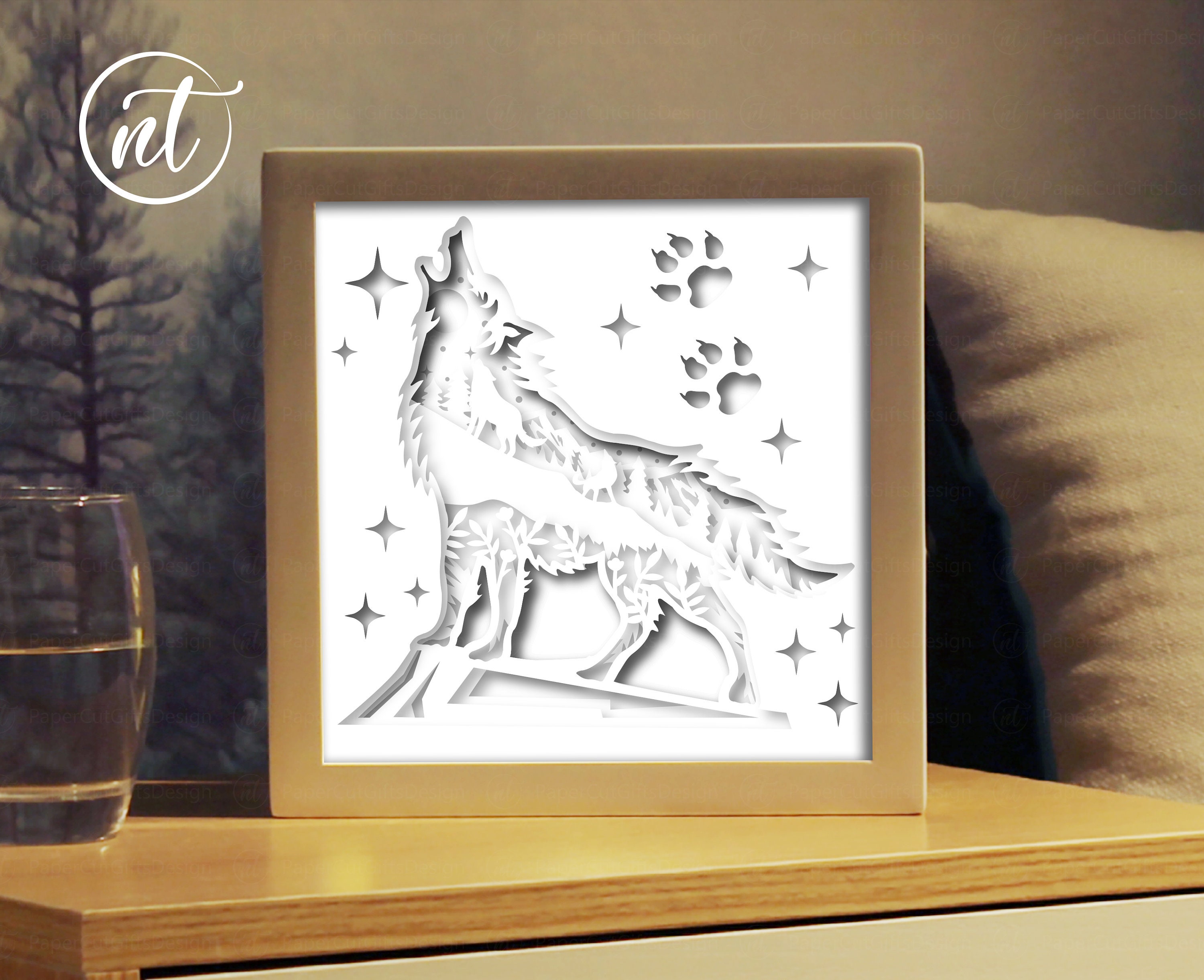 Howling Wolf 3D Shadow Box Template: Paper Cut SVG, Cricut, Silhouette ...