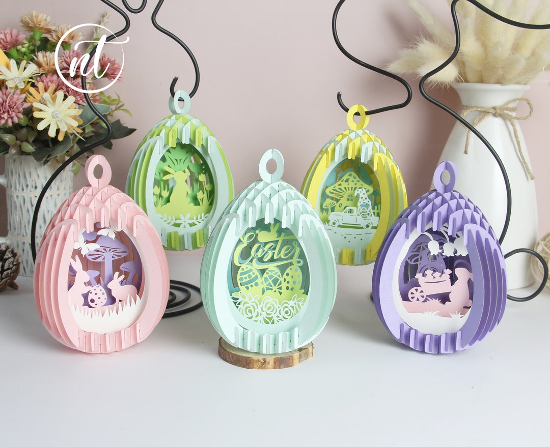 Combo 5 Easter Eggs Popup 3D SVG, Easter Bunny Egg, Paper Cut Template ...