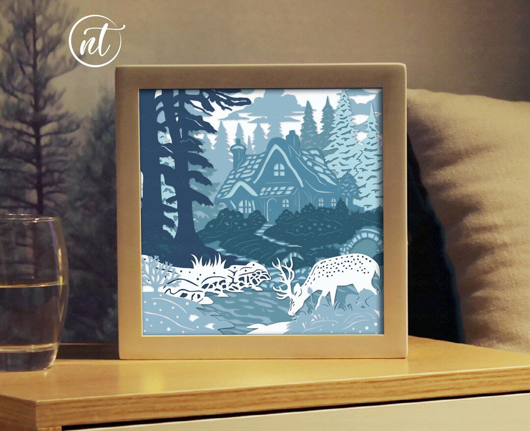 Deer Winter Forest Lightbox Template: Paper Cut Shadow Box (digital ...