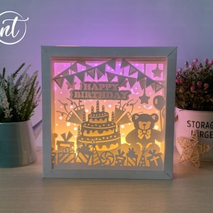 Happy Birthday Light Shadow Box, Paper Cut Shadow Box, Shadowbox Card ...