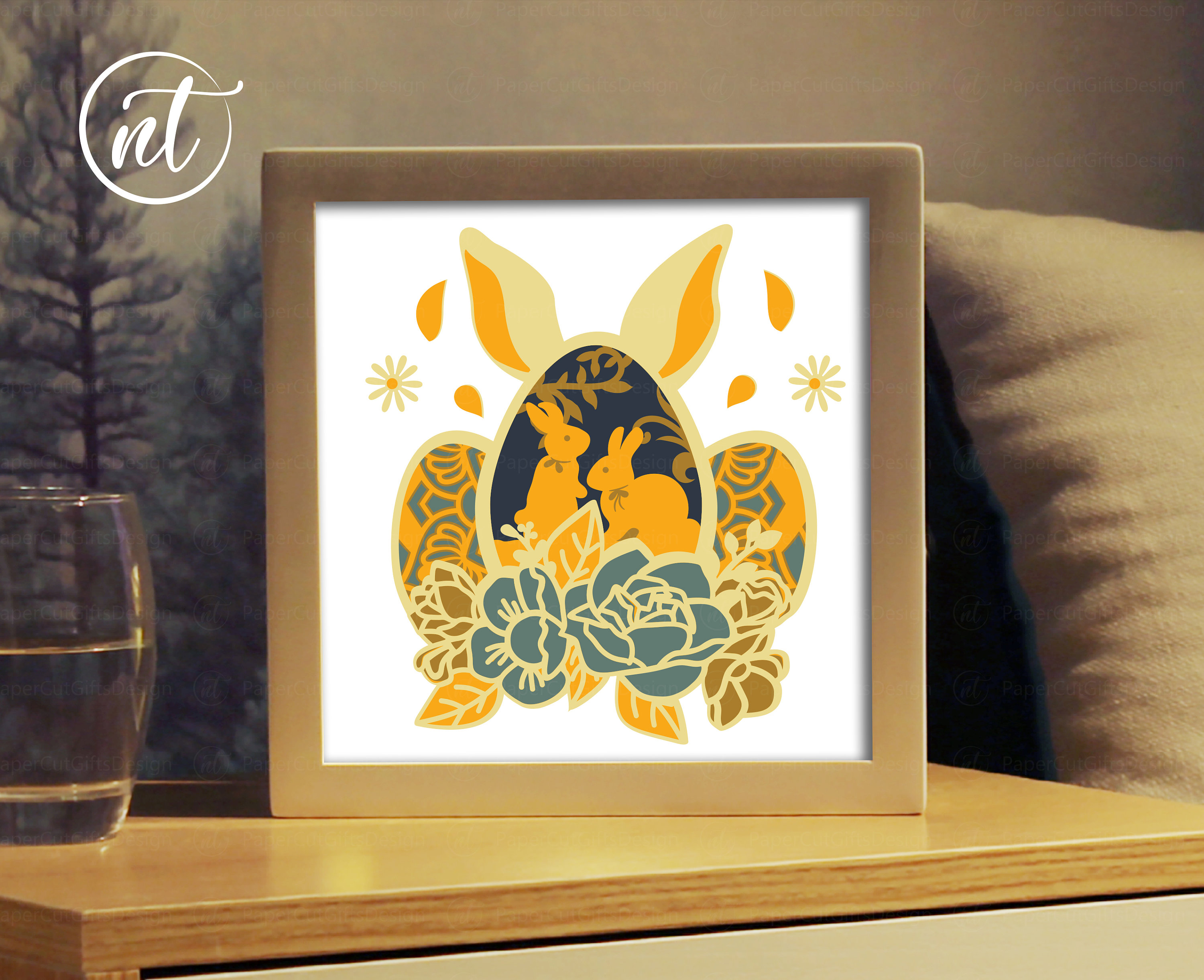 Easter Bunny Shadow Box SVG: Floral 3D Paper Cut Lightbox (digital File ...
