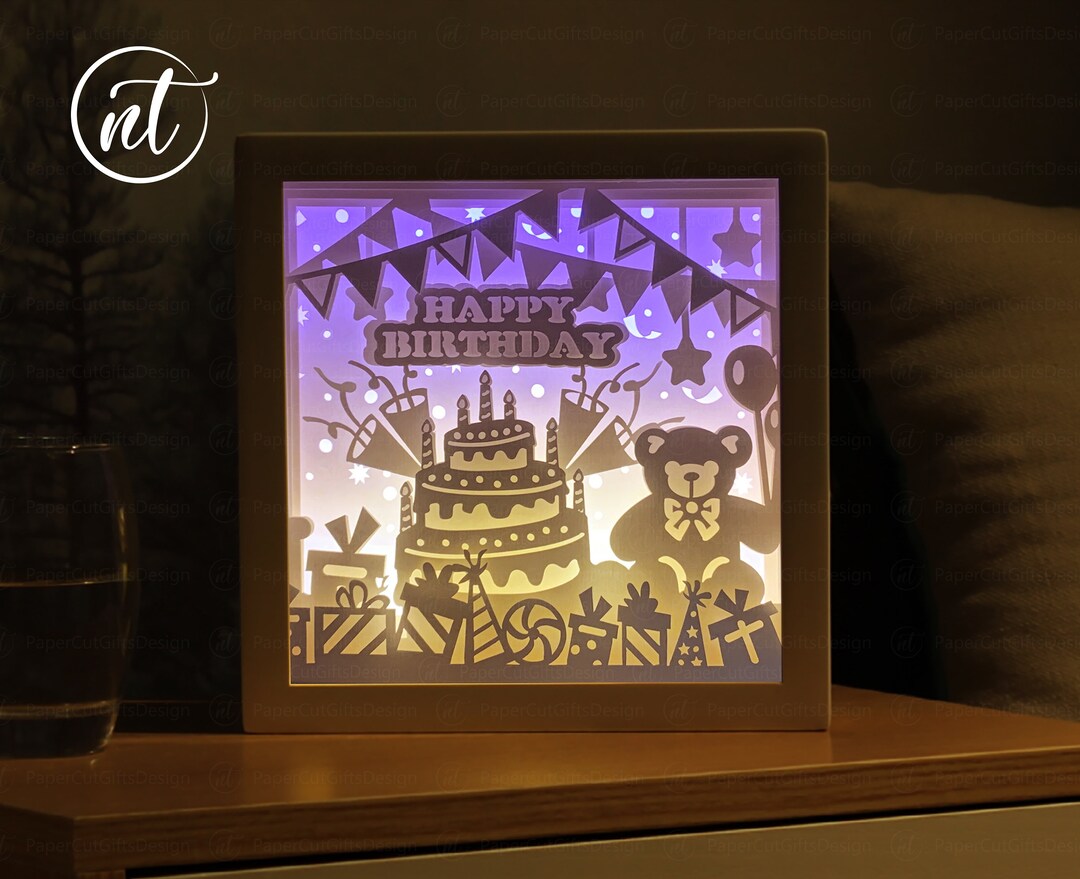 Happy Birthday Light Shadow Box, Paper Cut Shadow Box, Shadowbox Card ...