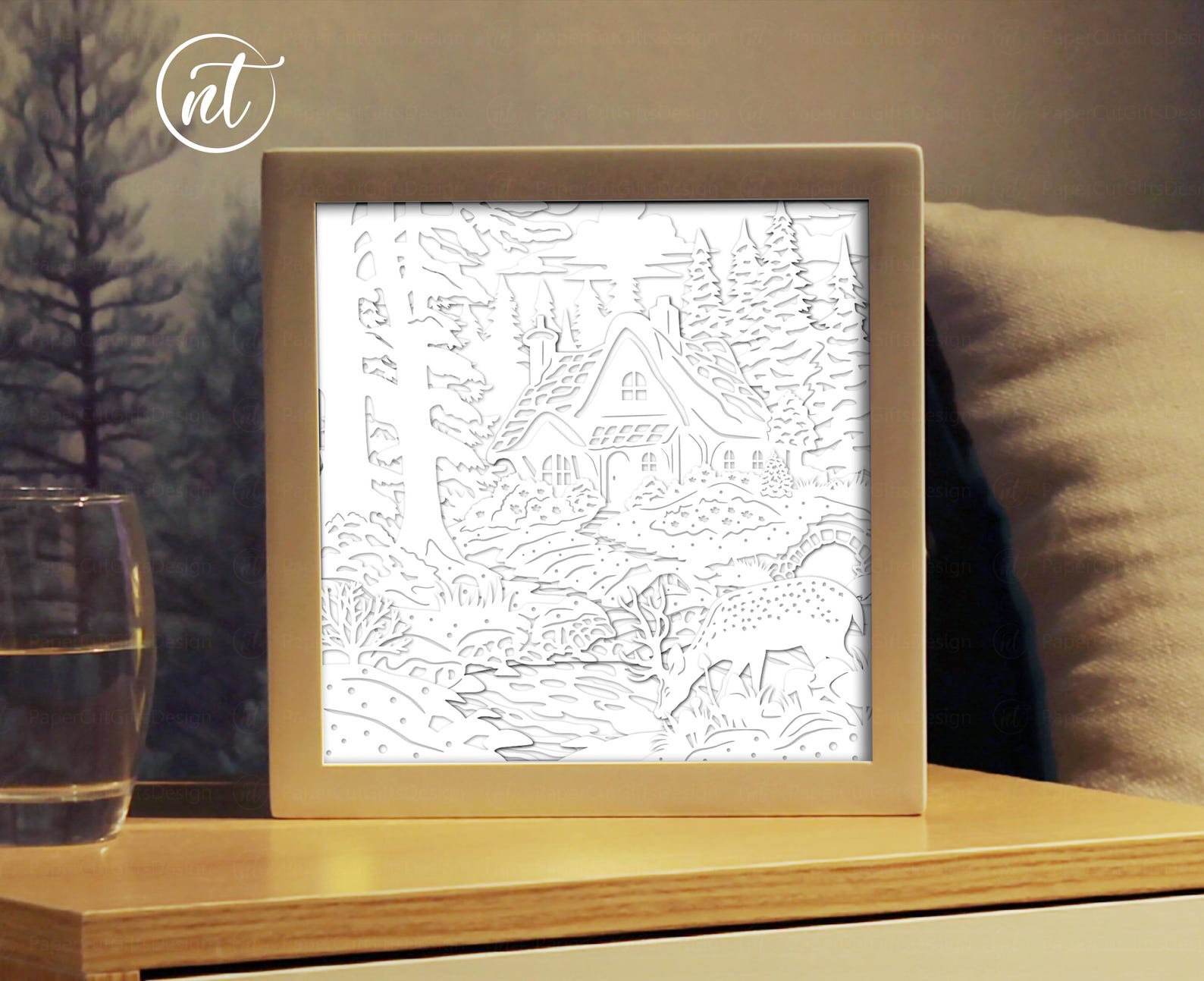 Deer Winter Forest Lightbox Template: Paper Cut Shadow Box (digital ...