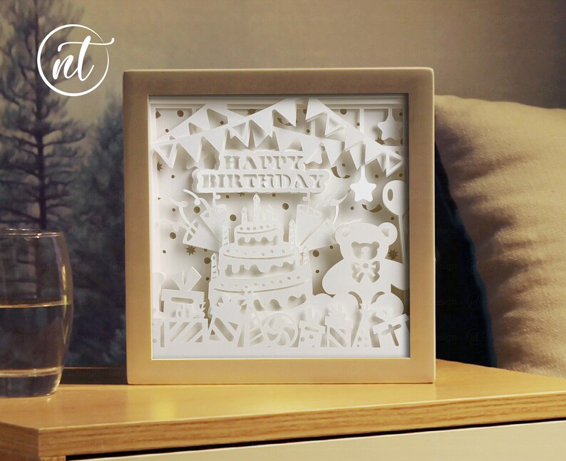 Happy Birthday Light Shadow Box Paper Cut Shadow Box - Etsy