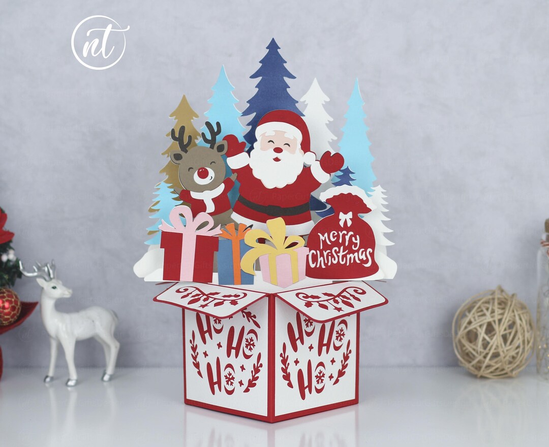 Santa Pop-up Christmas Card, Paper Cut Template (digital SVG, PDF, PNG ...