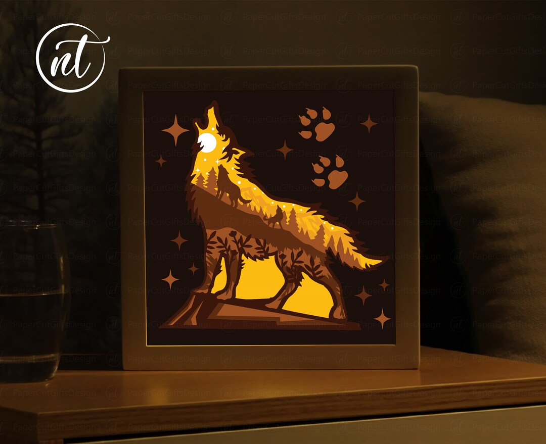 Howling Wolf 3D Shadow Box Template: Paper Cut SVG, Cricut, Silhouette ...
