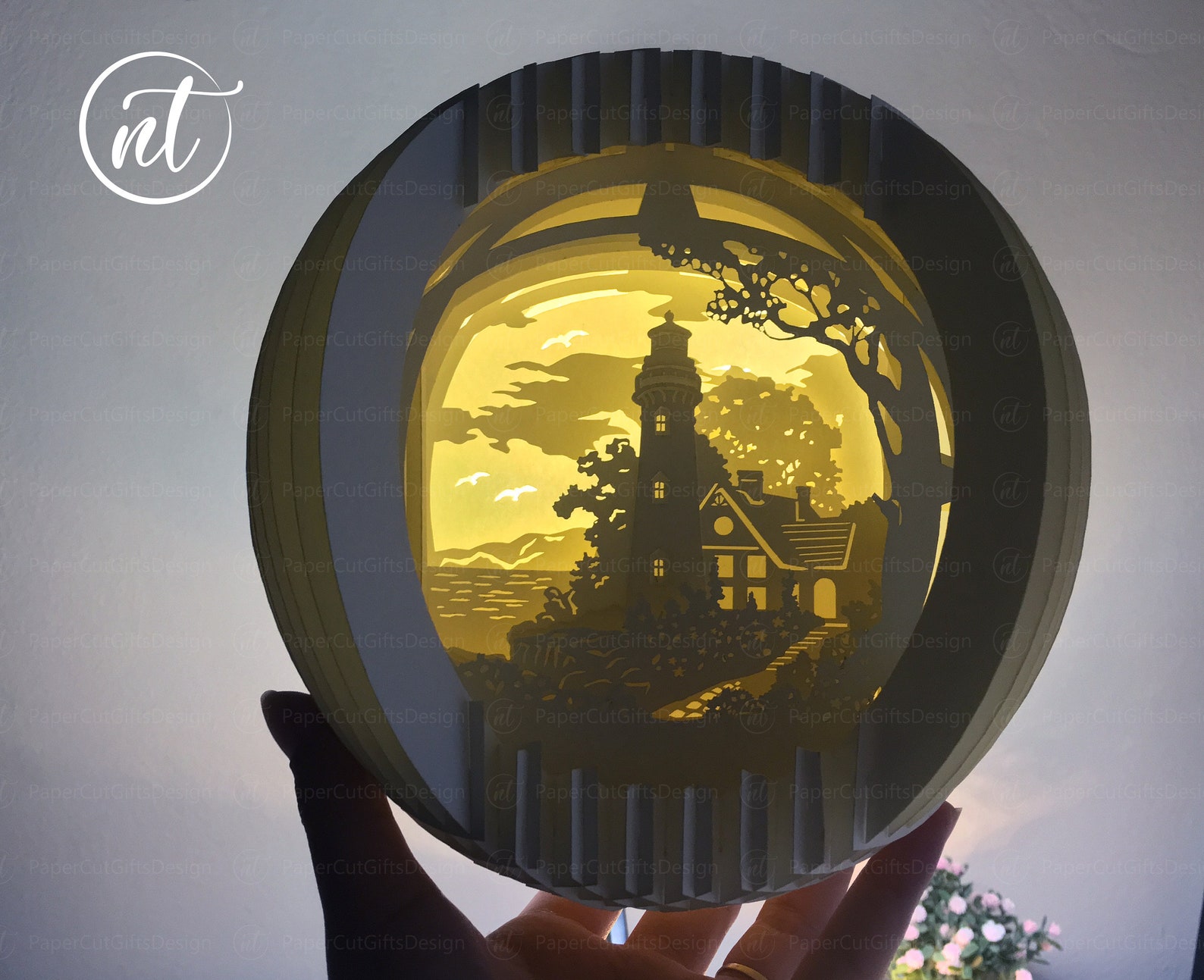 Lighthouse Sphere 3D Pop-up SVG Files, Paper Crafts DIY, Fairy Lights ...