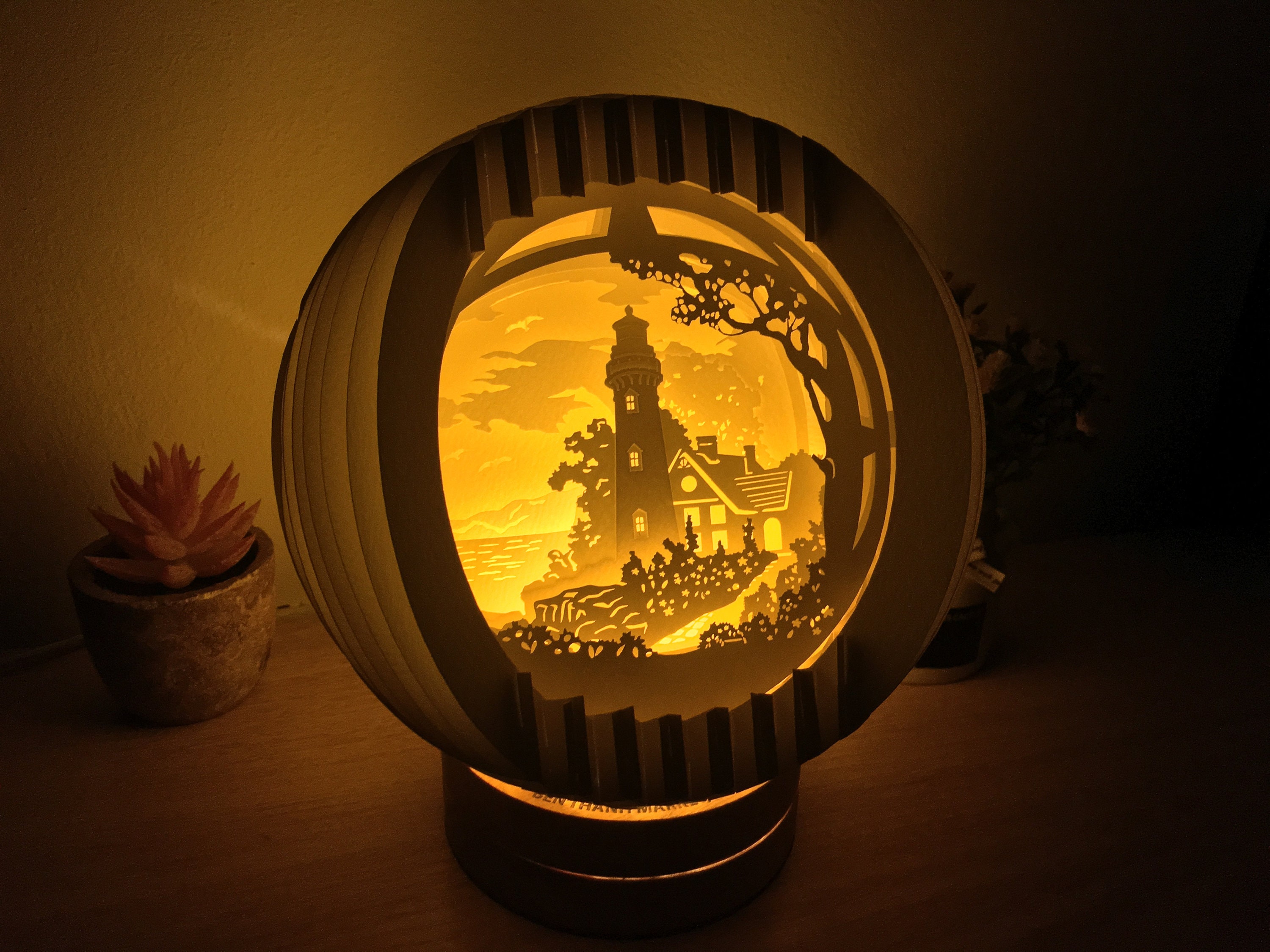 Lighthouse Paper Lamp: Sphere Pop-up Night Light, Art Deco Bedside Lamp ...