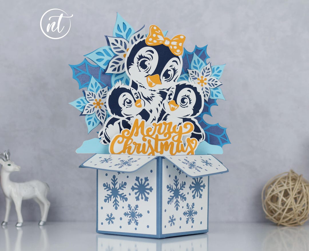 Penguins Pop-up Christmas Card, Paper Cut Template (digital Download ...