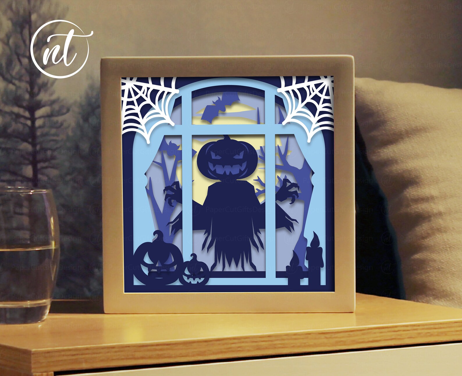 Halloween Lightbox Template: Scary Window Paper Cut Design (digital ...