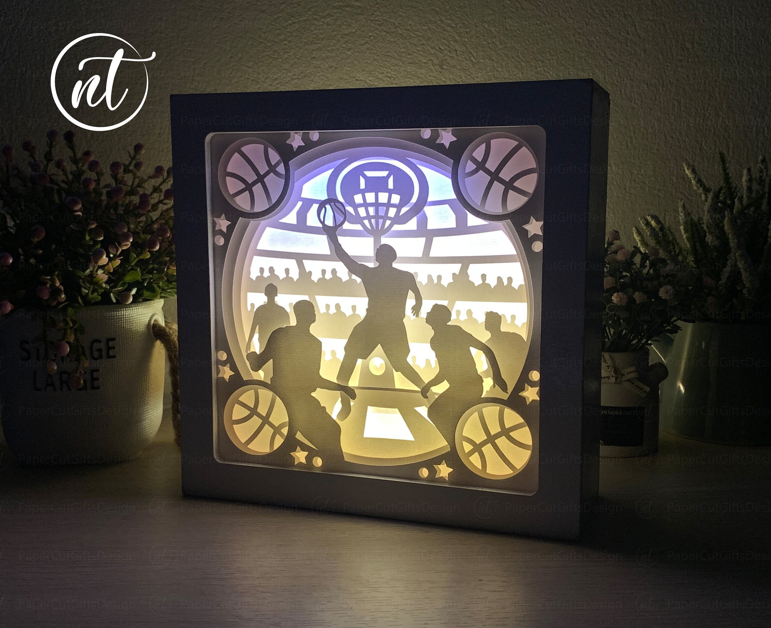 Basketball Shadow Box SVG: 3D Paper Cut Lightbox Template (digital File ...