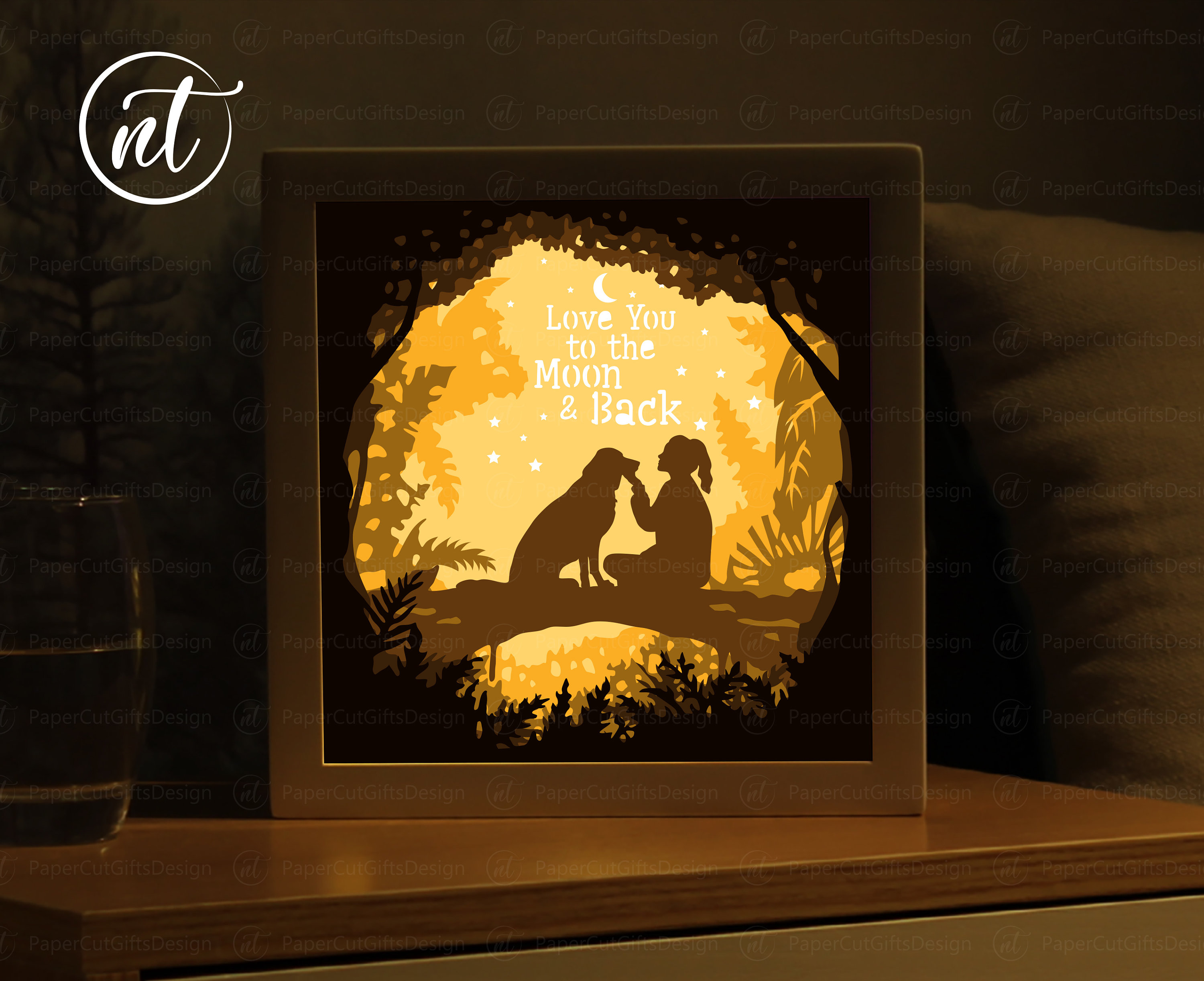 Love Dog Shadow Box SVG I Love You to the Moon and Back | Etsy