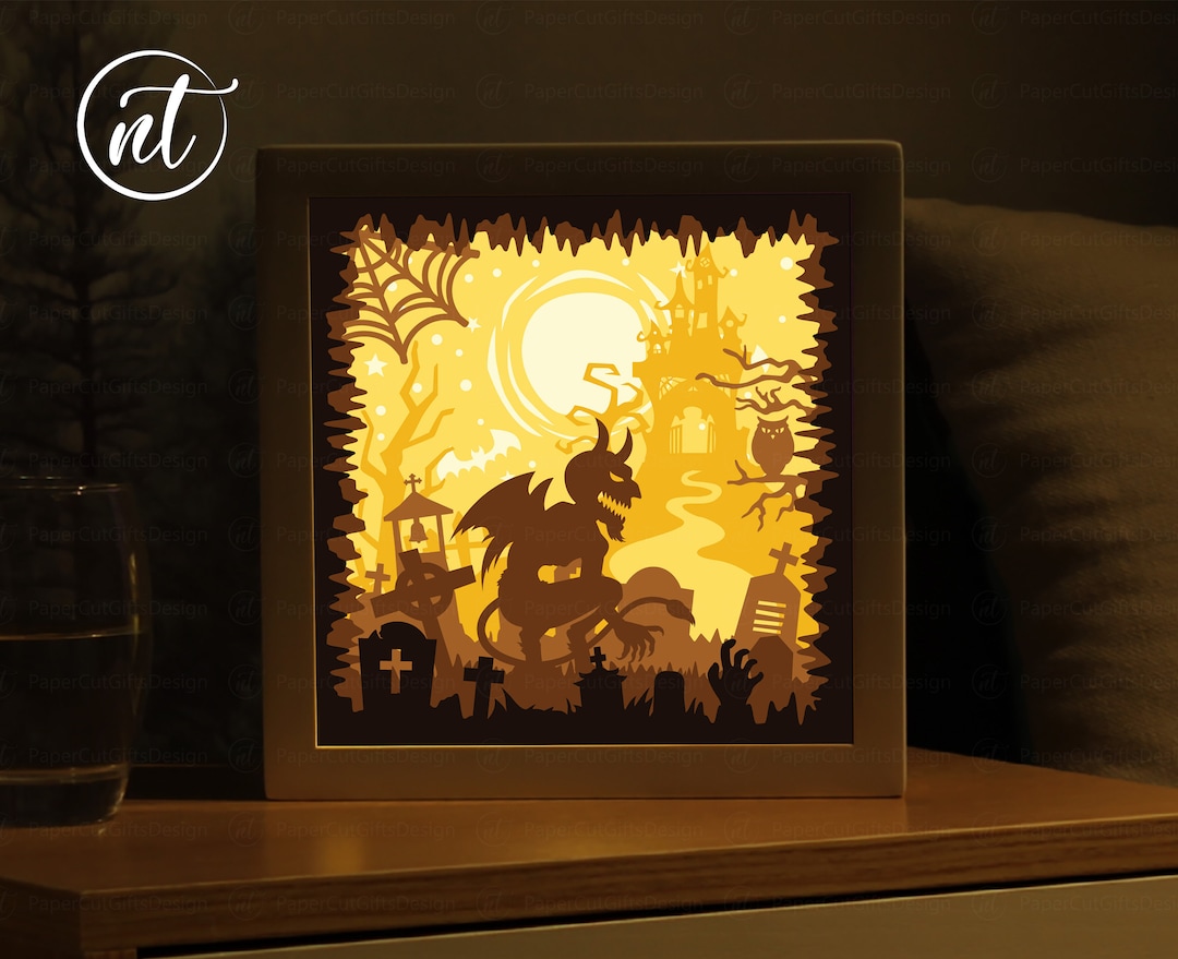 Halloween Satan Shadowbox SVG, Halloween Light Box Template, Paper Cut ...