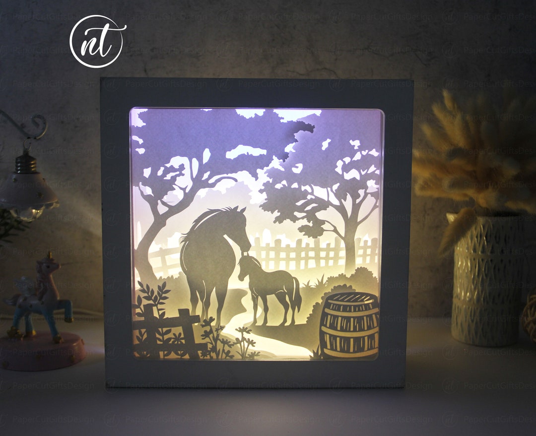 Mother and Baby Horse Shadow Lightbox, Paper Cutting Template, Shadow ...